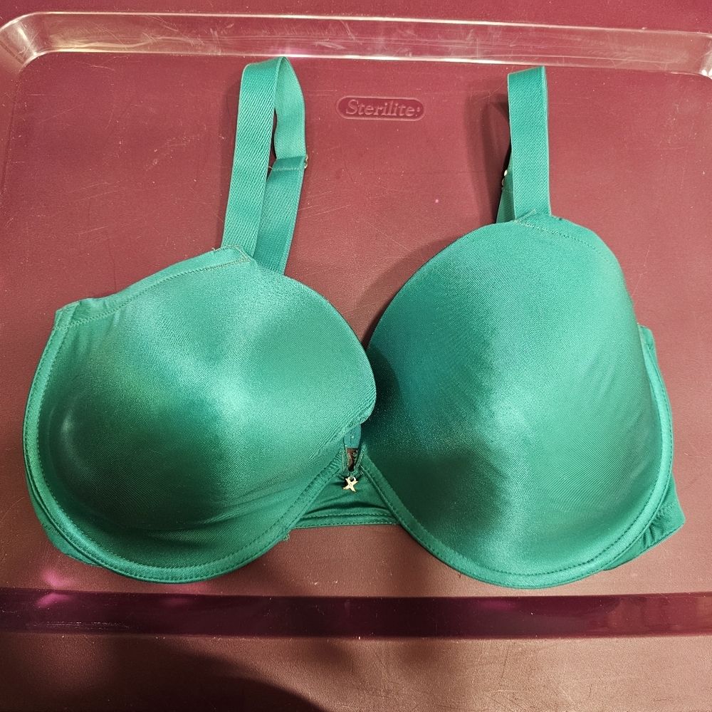 Frederick's Of Hollywood 36f Green Silky Bra - Gem